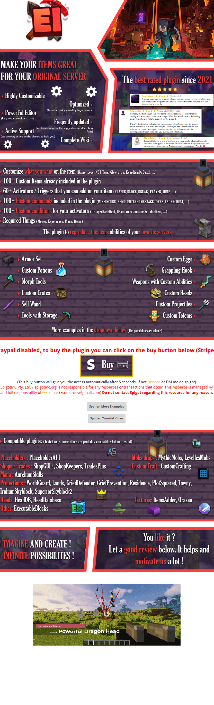 📜高级插件 - ⚔️ Custom Items Plugin Executable Items ⭐ 工具 |武器 |盔甲套装 |药水、MMO物品、代金券、时装⭐ | 我的世界Tinksp资源 ...